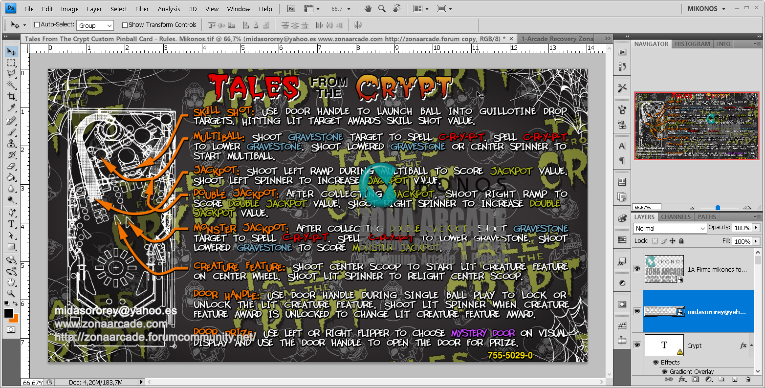 "Tales From The Crypt Custom Pinball Cards" (DATA EAST). Designed by Zona Arcade and Mikonos